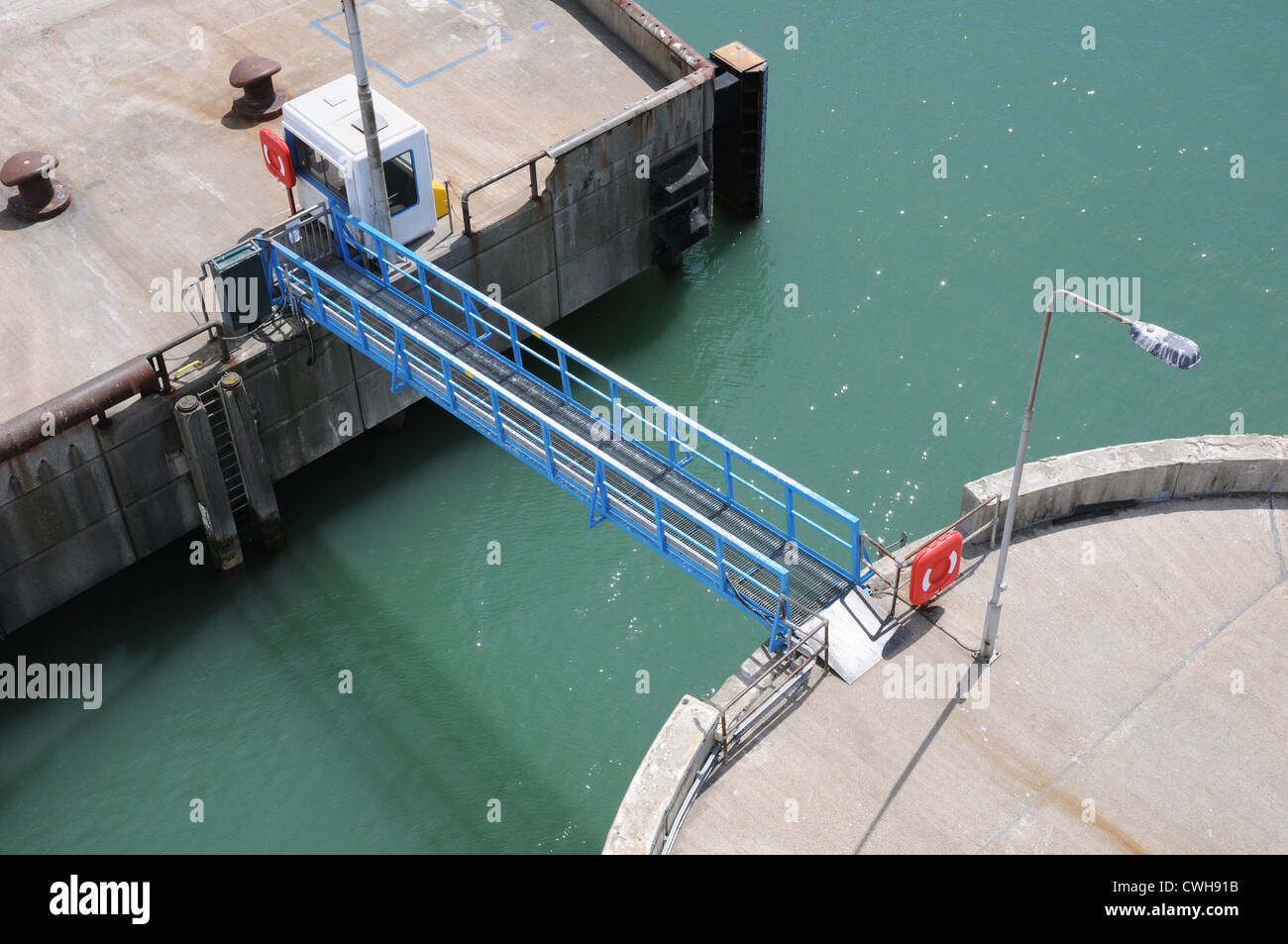 Companion way, walkway, between docks, aerial view from ferry, concrete ...