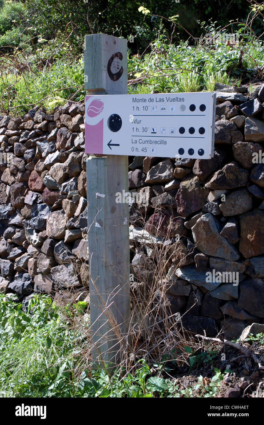 Footpath sign in the Anaga Mountains, Tenerife, Canary Islands, Spain ...