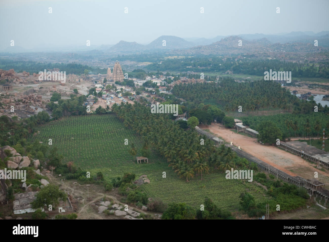 The landscape of Hampi seen from Mathanga Hill at sunrise Stock Photo ...