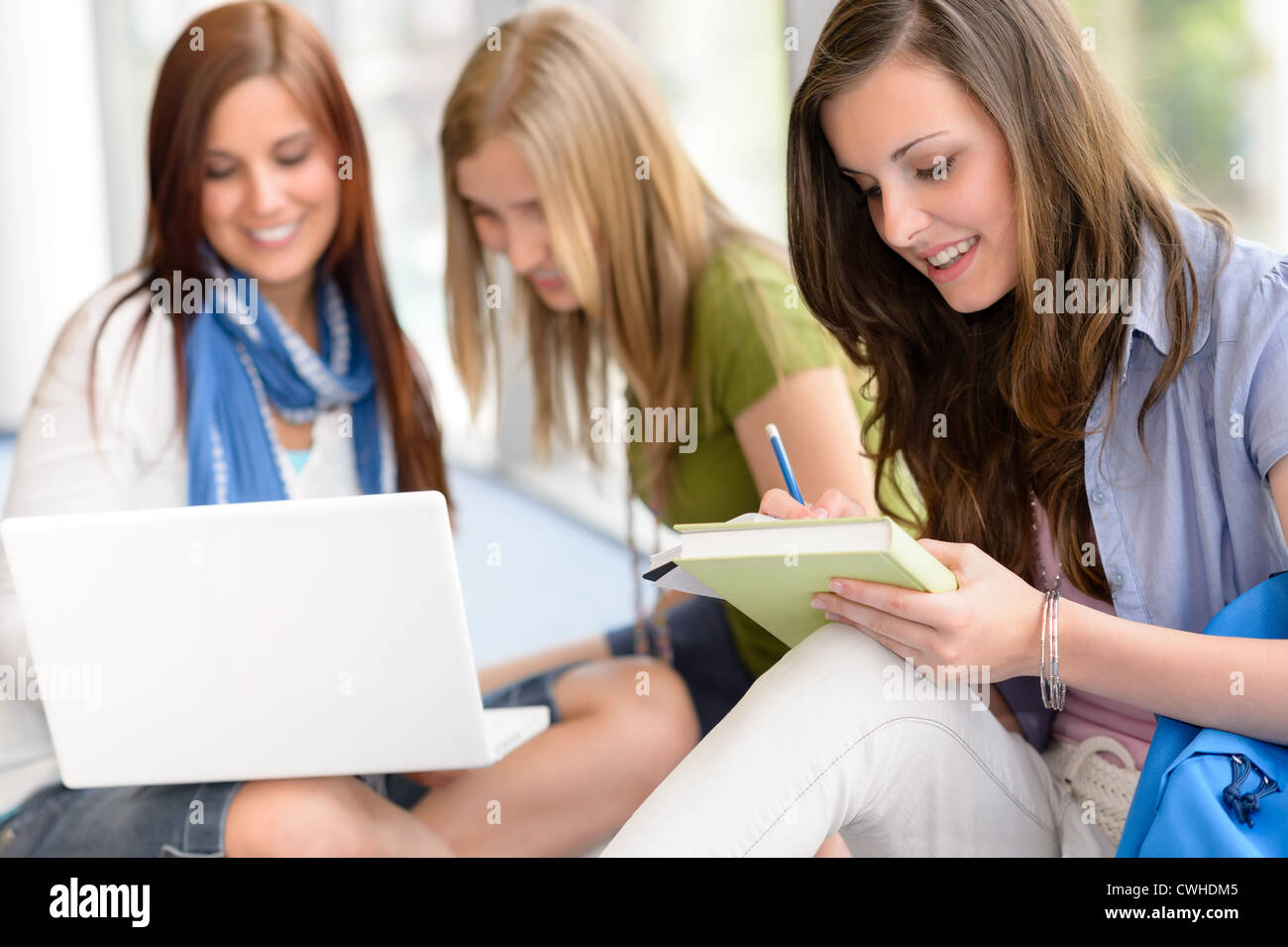 Group of high school students sitting floor self educating Stock Photo ...