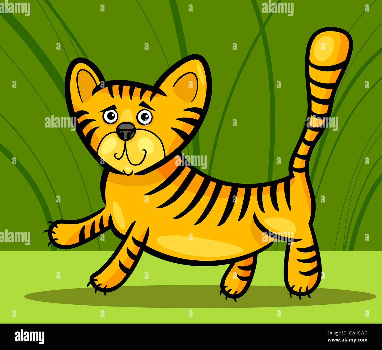Cartoon Humorous Illustration of Cute Little Tiger in the Jungle Stock ...