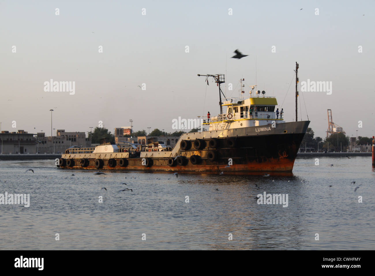 Emirates. Dubai. Cargo ship in Dubai Creek Stock Photo - Alamy