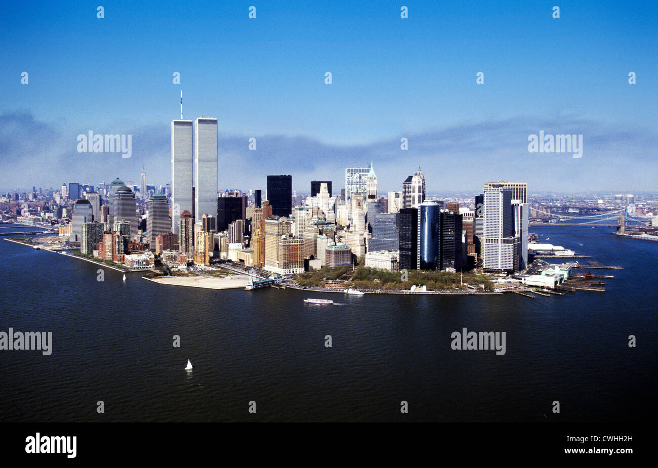 Manhattan Island, New York with the World Trade Center 1998 Stock Photo ...