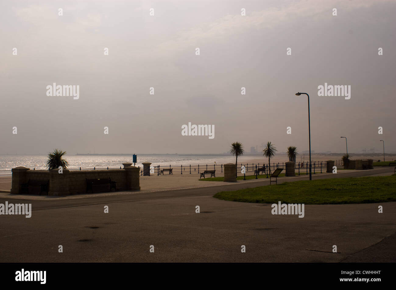 SEA FRONT AT SEATON CAREW HARTLEPOOL WITH PALM TREES AND DECORATIVE ...