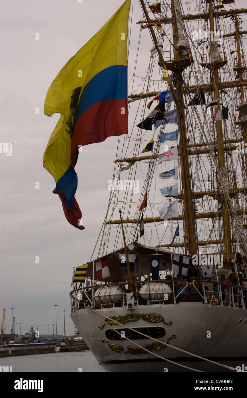 TALL SHIP WITH COLOURFUL FLAG MOORED ON THE RIVER LIFFEY TALL SHIPS ...