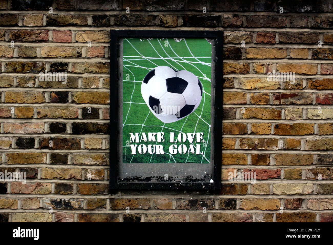 Football themed religious poster outside a church in London Stock Photo ...