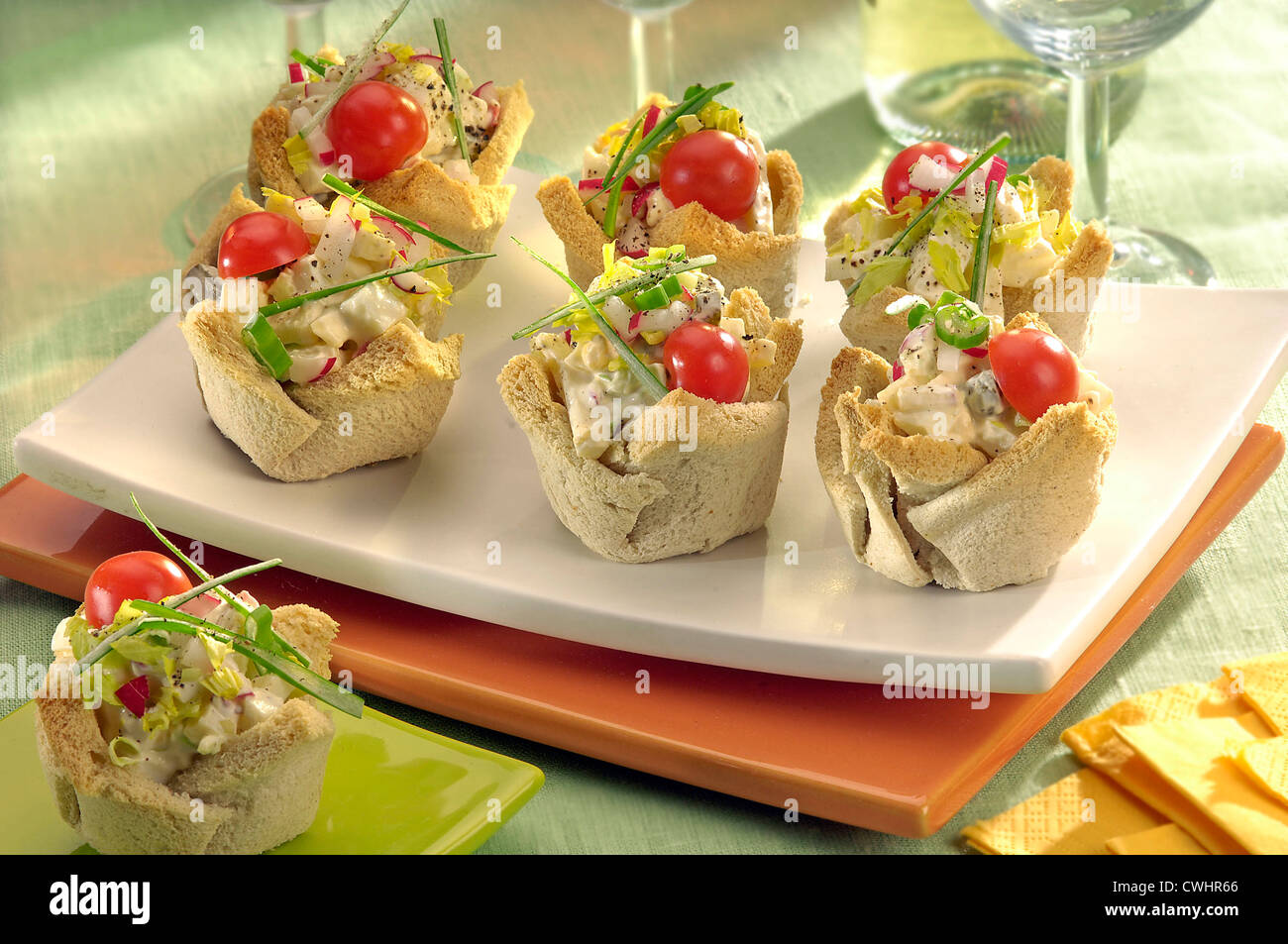 Toast Baskets with Salad Stock Photo - Alamy