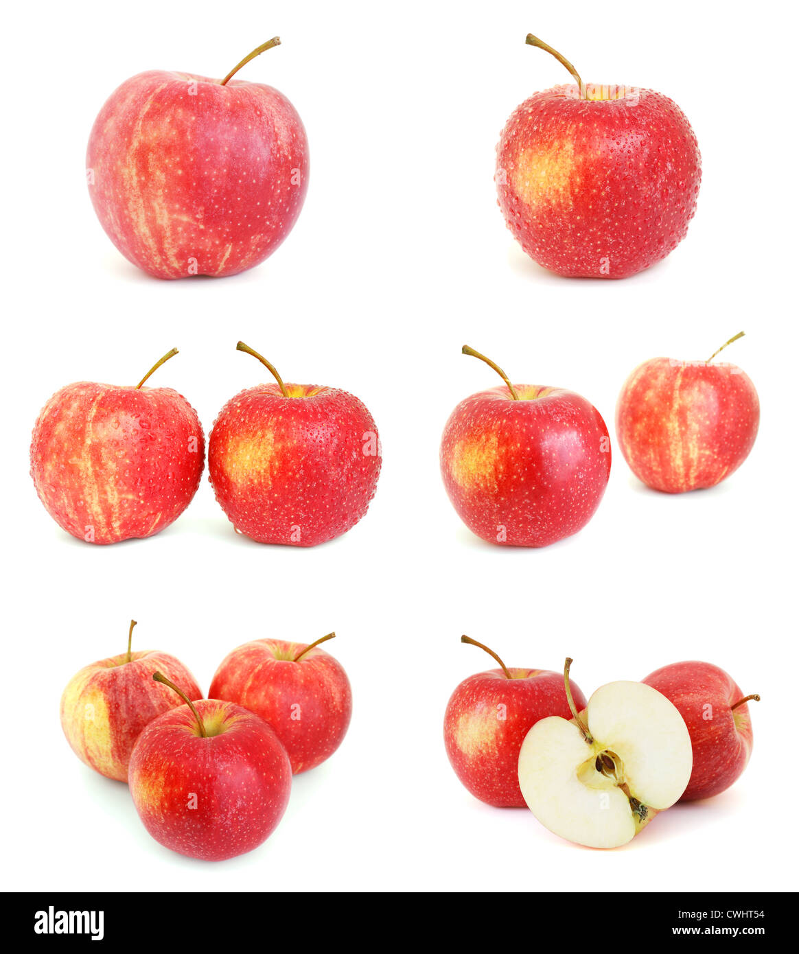 Set of images with red apples isolated on white background Stock Photo ...