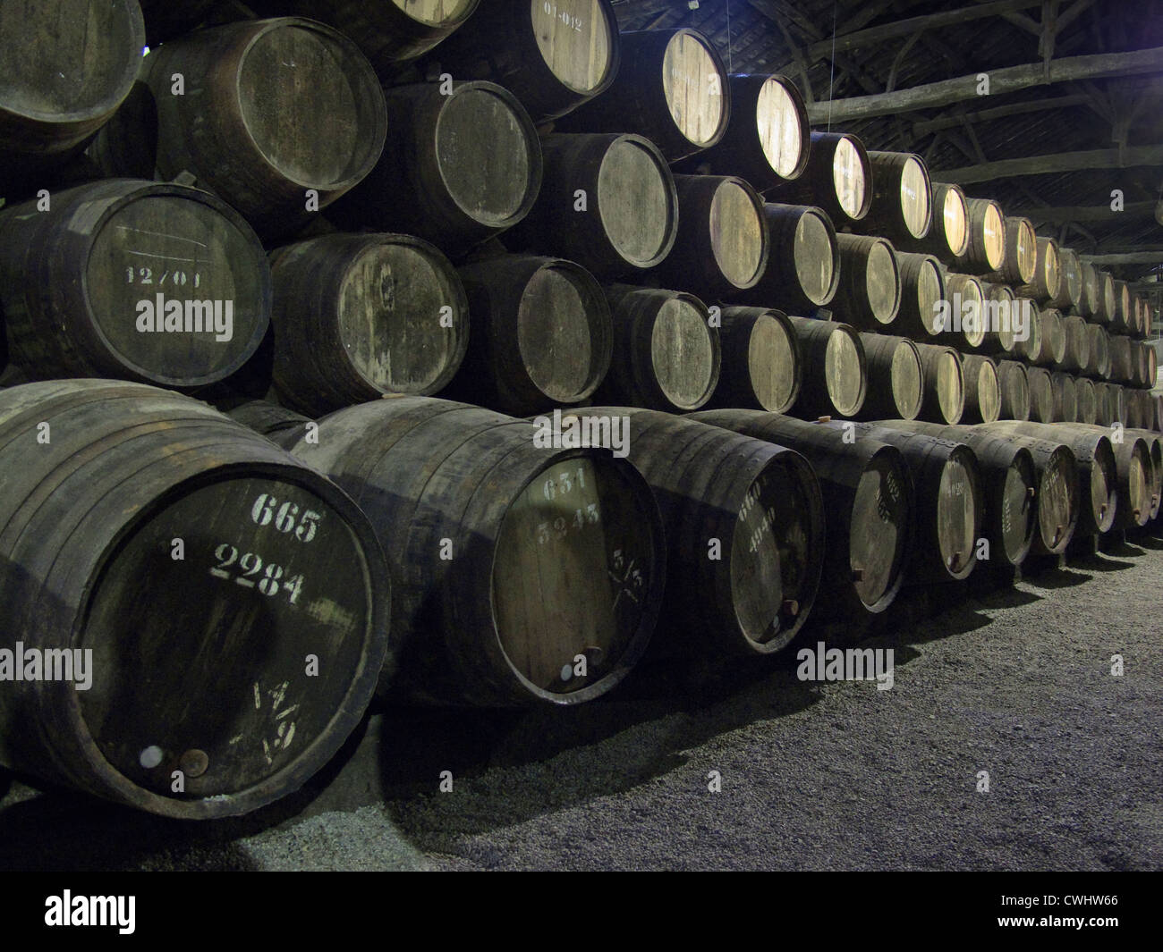 Barrels of port wine maturing in the Croft cellars in Porto Portugal ...
