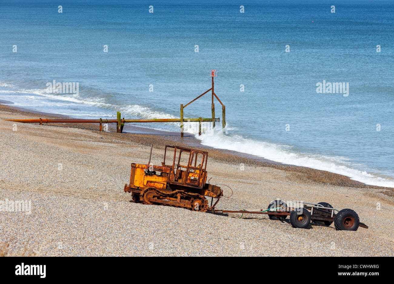An old broken bulldozer used for hauling the "Cromer Crab Boats" up the ...