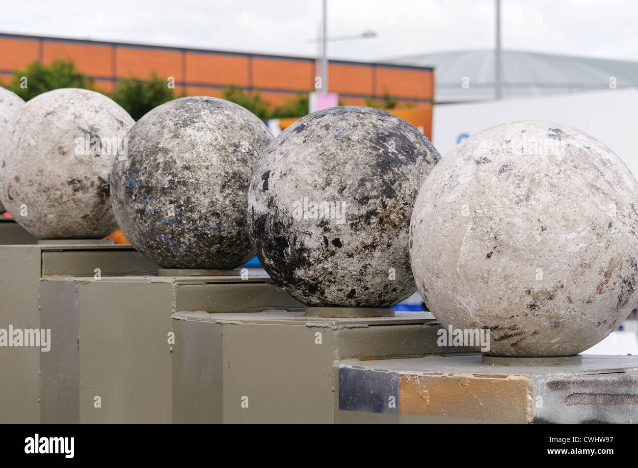 Atlas Stones on their podiums at a Strongman Contest Stock Photo - Alamy