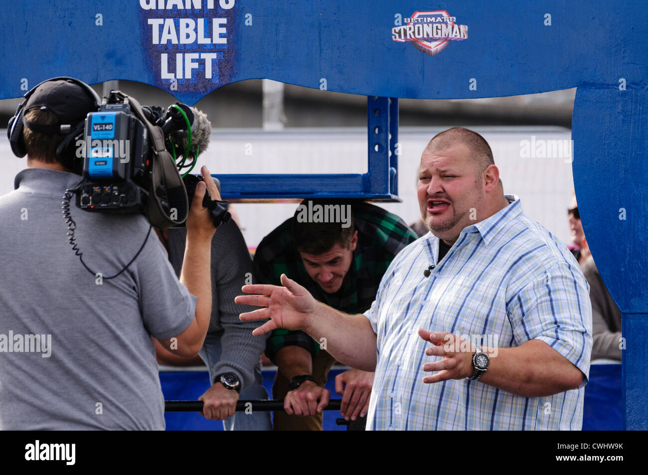 Glen Ross, 5 times winner of UK's Strongest Man contest, presenting a ...