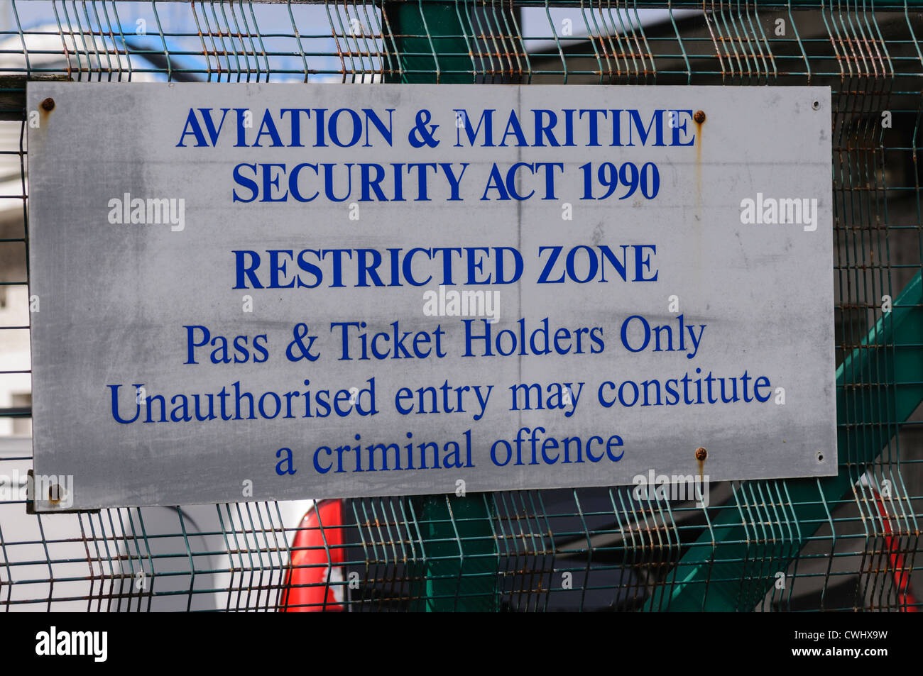 Sign warning against unauthorised entry under the Aviation and maritime ...