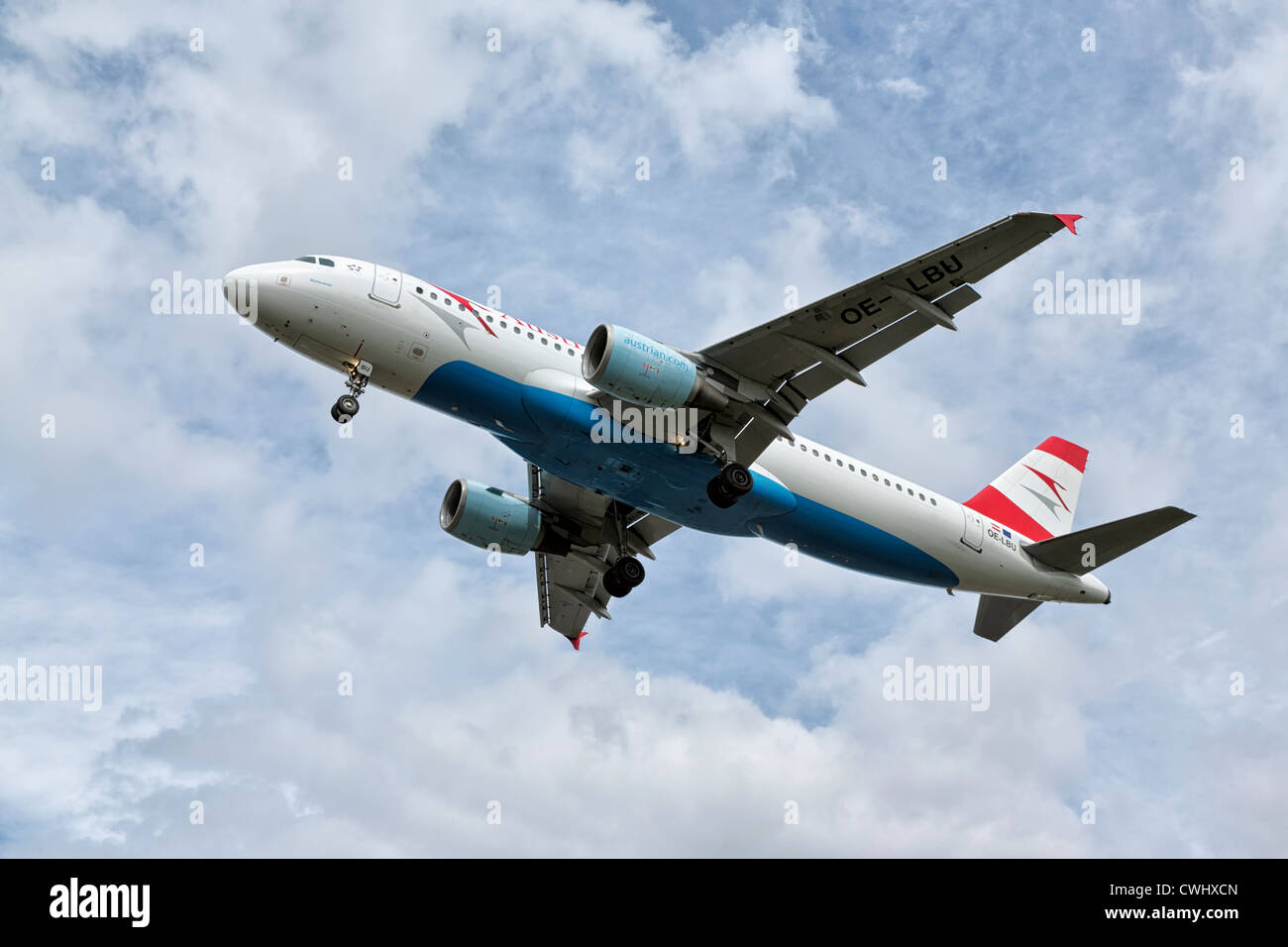 An Airbus A320 of the Austrian airlines on final approach Stock Photo ...
