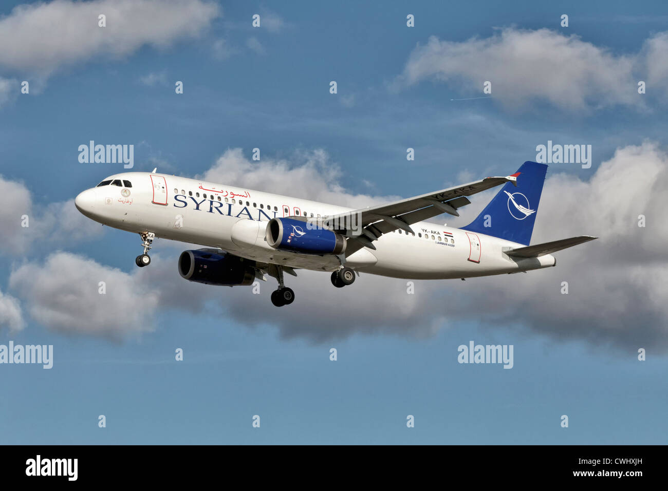 An Airbus A320 of the Syrian airline Syrianair on finals Stock Photo ...