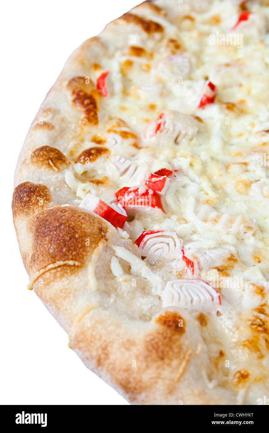 pizza with crabmeat on white background Stock Photo - Alamy