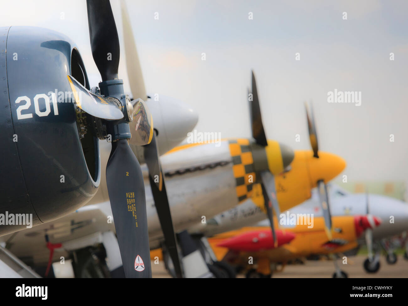 Propellor blades side view of line of planes at Duxford airshow Stock ...