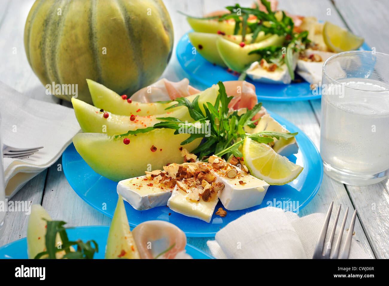 Melon with Cheese Stock Photo - Alamy