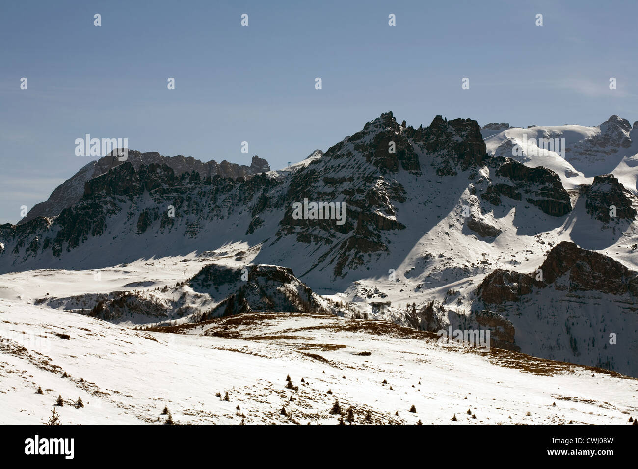 Massive limestone cliffs from Corvara Alta Badia Dolomites Italy Stock ...