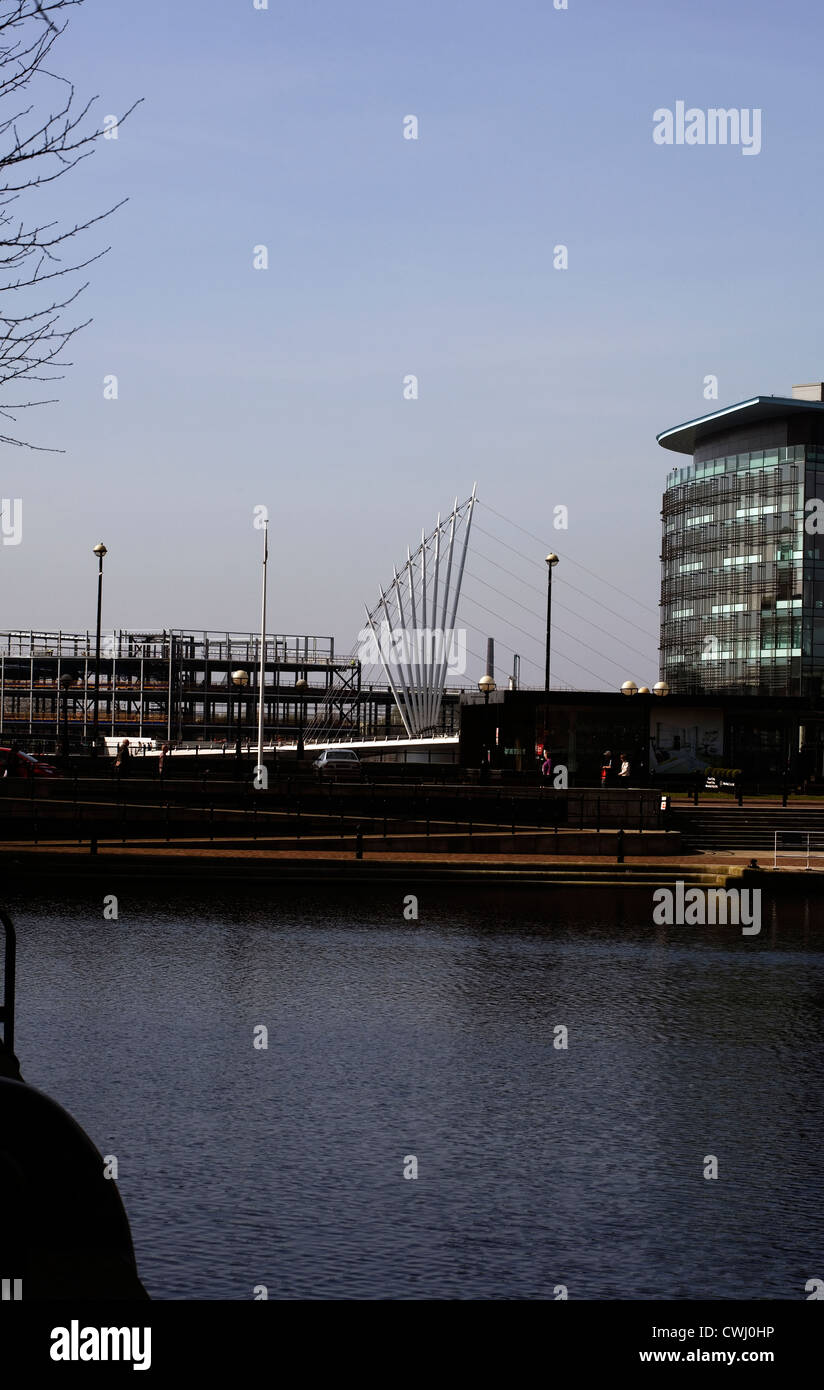 Suspension Bridge across The Manchester Ship Canal opposite Media City ...