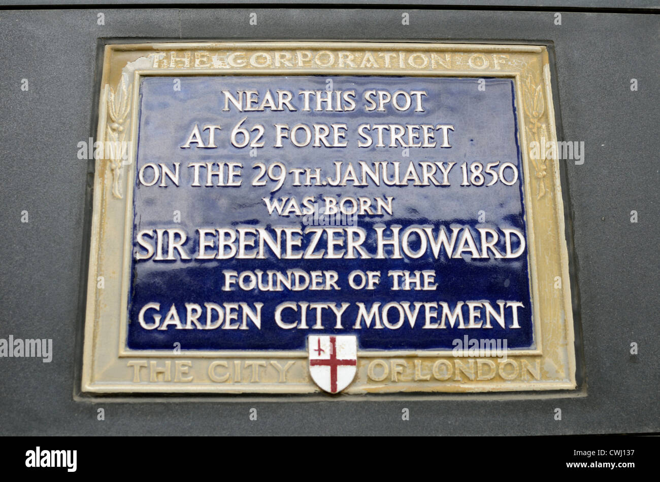 Blue plaque marking the birthplace of Sir Ebenezer Howard, founder of ...