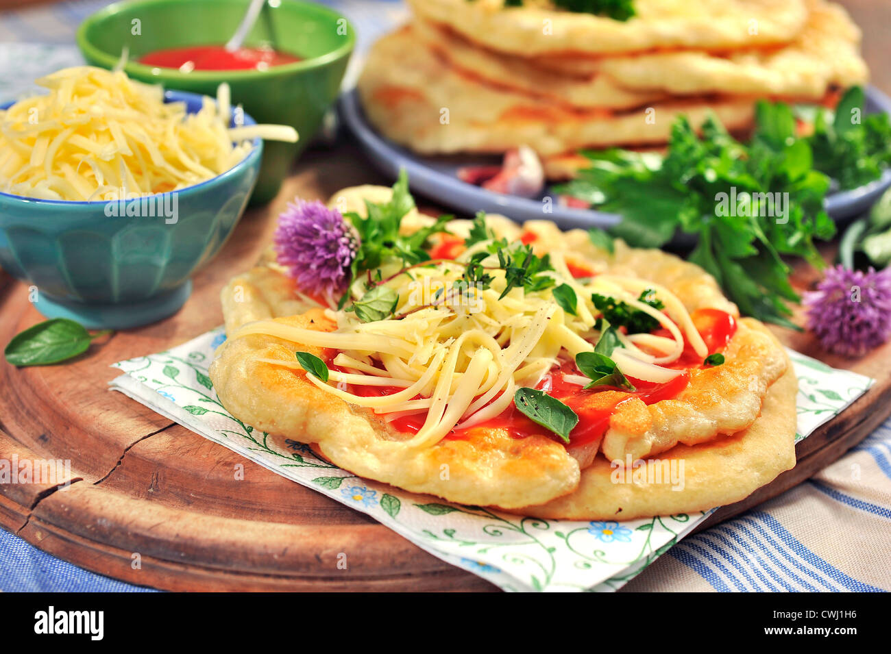 Langos with cheese and sour cream hi-res stock photography and images ...