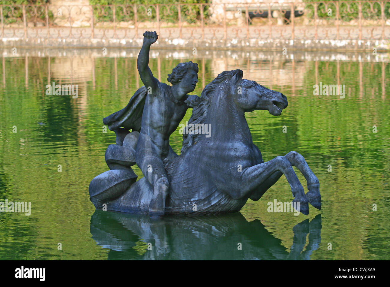 Italy, Tuscany, Florence, Boboli garden, statue on the lake Stock Photo ...