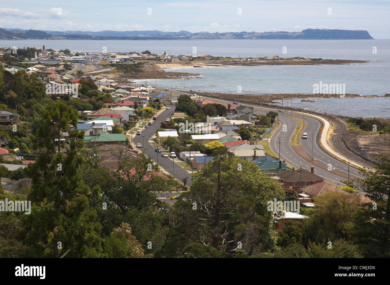 Parklands area of Burnie with Cooee behind it and Table Cape in the ...