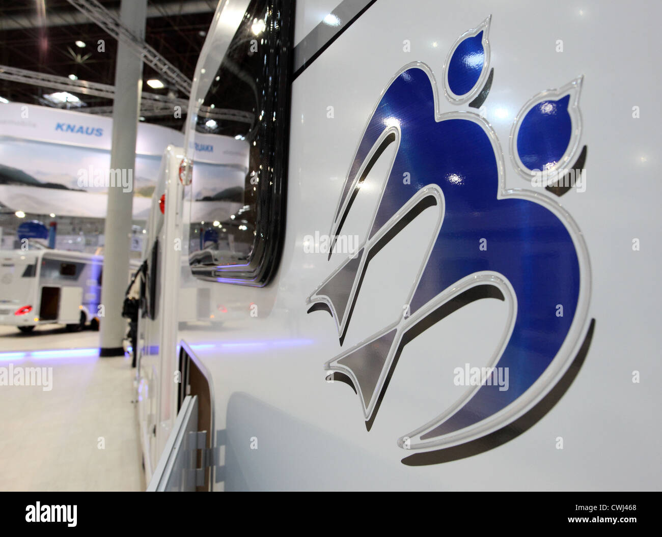 Emblem of Knaus recreational vehicles manufacturer at the Caravan Salon ...