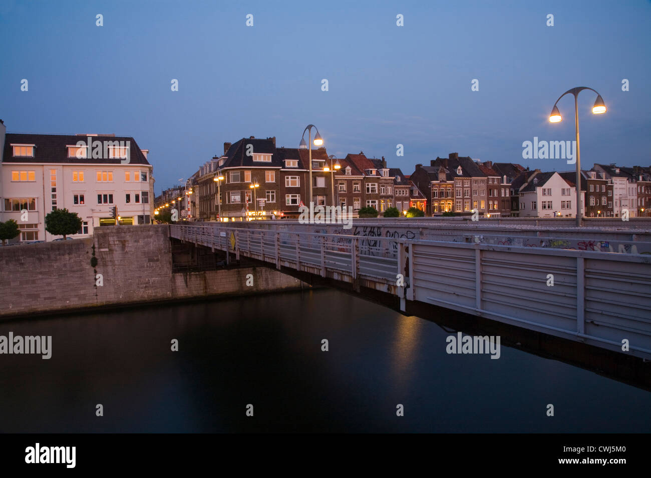 Dutch canal and bridge at night Stock Photo - Alamy