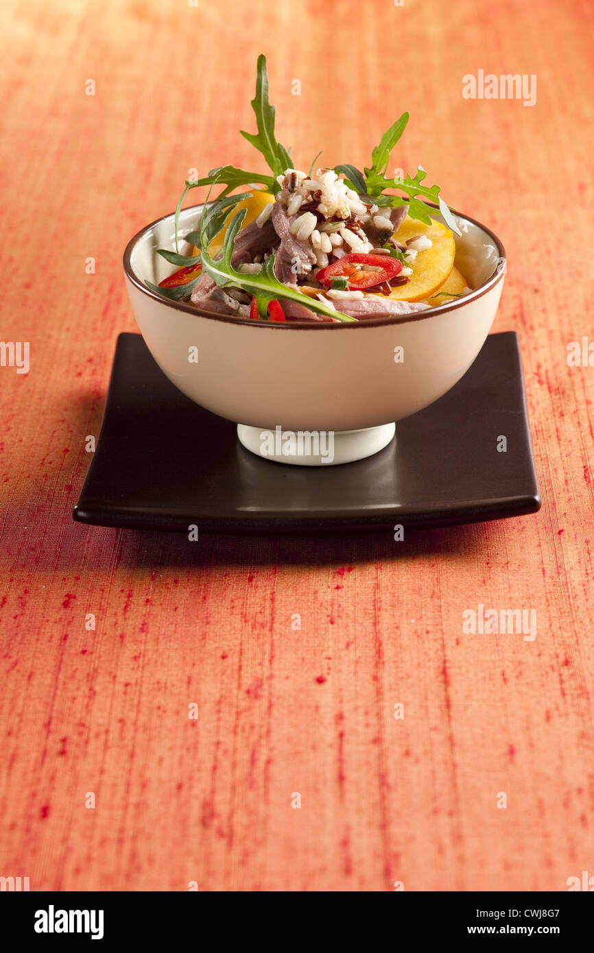 Rice Salad with Beef Meat Stock Photo - Alamy