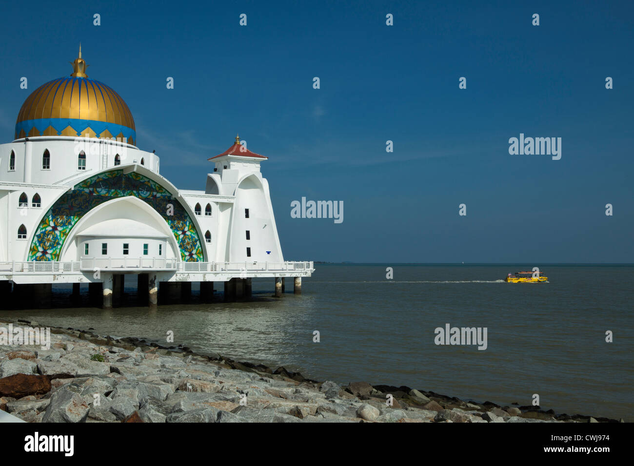 Melaka Straits Mosque or Masjid Selat Melaka, combines Middle Eastern ...