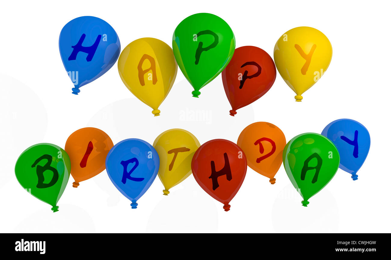 Birthday balloons on a white background Stock Photo - Alamy