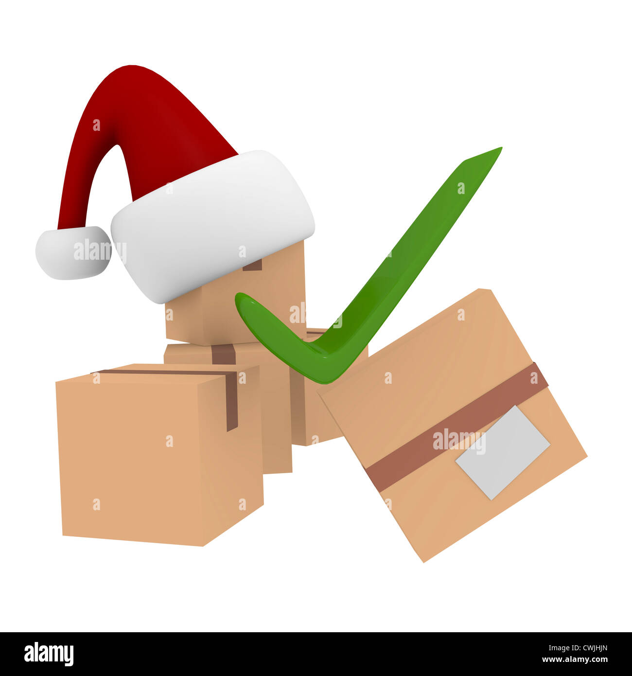 Cardboard boxes with a green check mark Stock Photo - Alamy