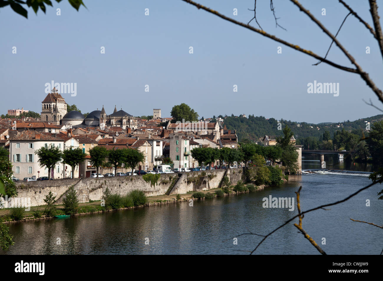 A view of the old city of Cahors across the river Lot, France Stock ...