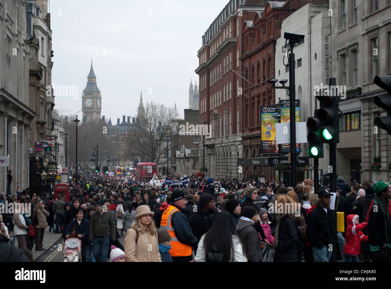Large crowd of people in Whitehall with Big Ben in the background after ...