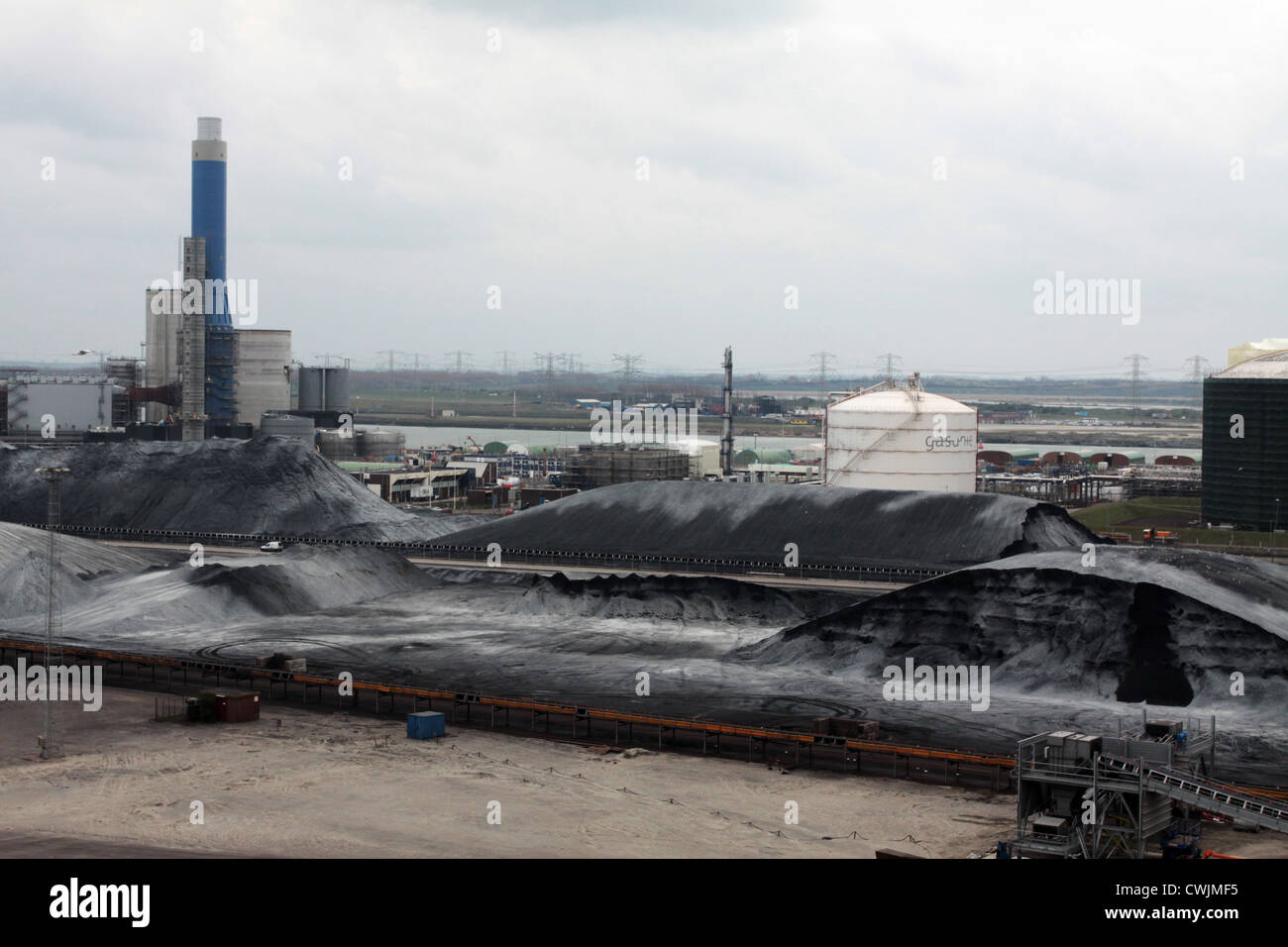iron ore in bulk on the quayside at Rotterdam, awaiting loading Stock ...