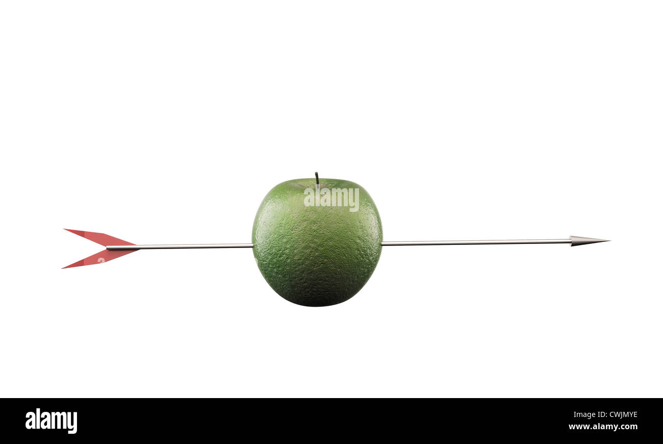 green apple pierced by an arrow Stock Photo - Alamy