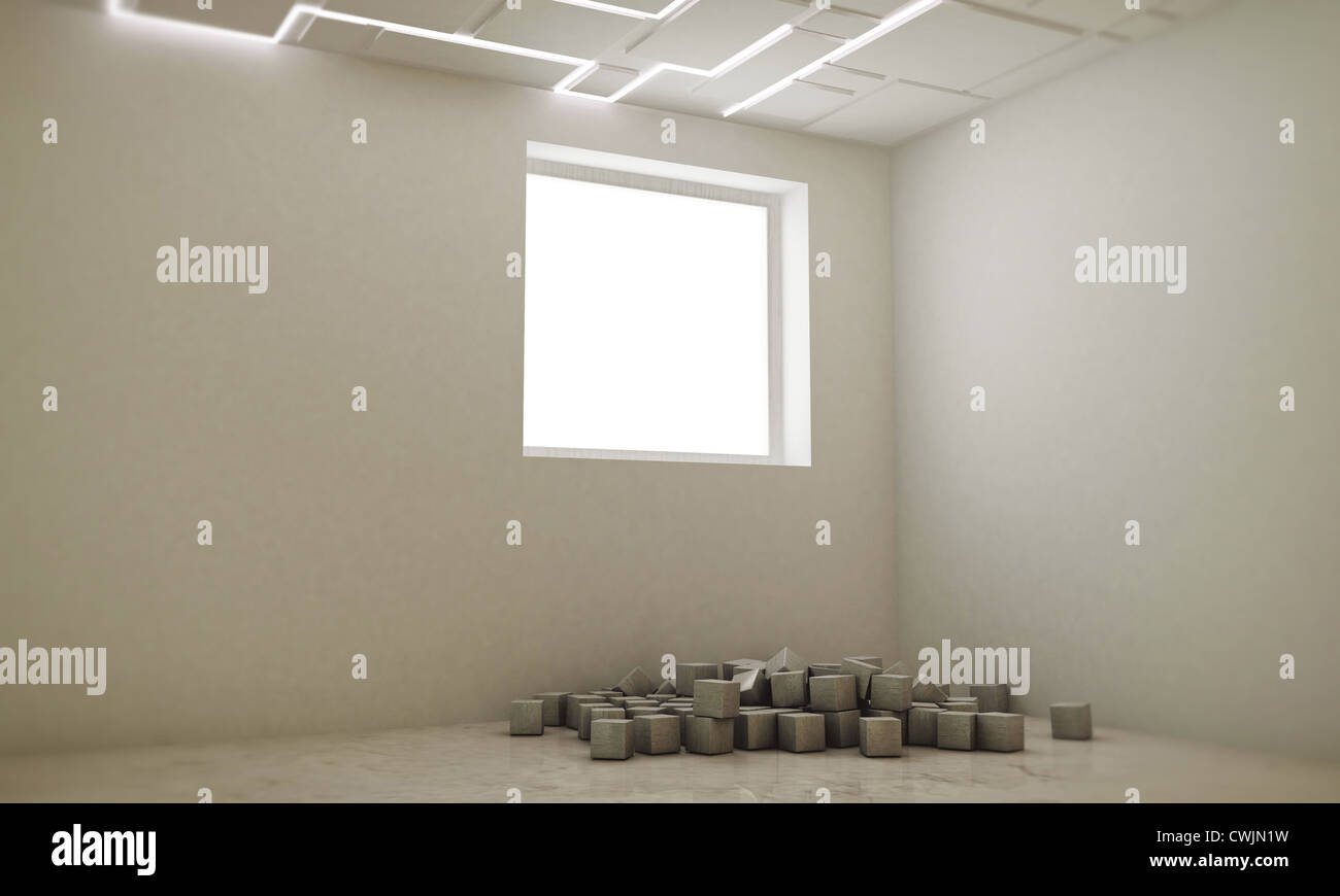 marble cubes on the floor in a modern empty room Stock Photo - Alamy