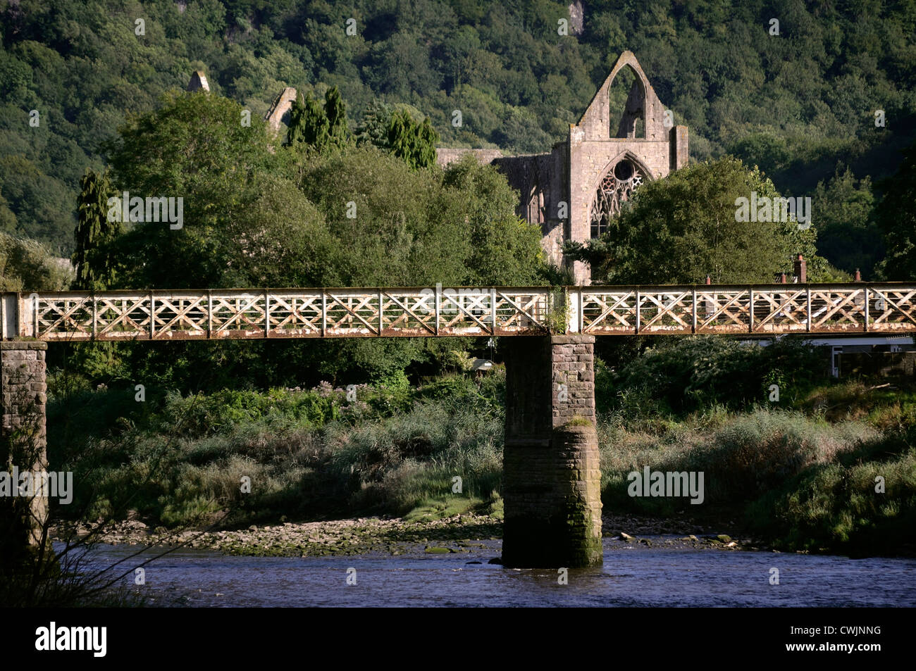 Tintern Abbey and Bridge Over the River Wye in South Wales Stock Photo ...