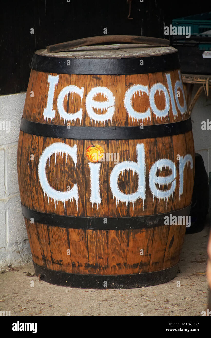 Ice Cold cider painted on barrel in shed at Burley, New Forest ...