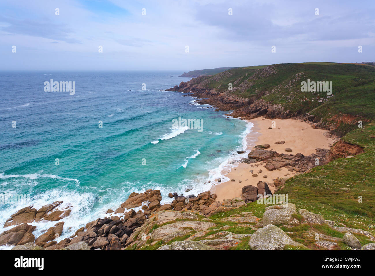 Porth Chapel beach in Cornwall England Uk Stock Photo - Alamy