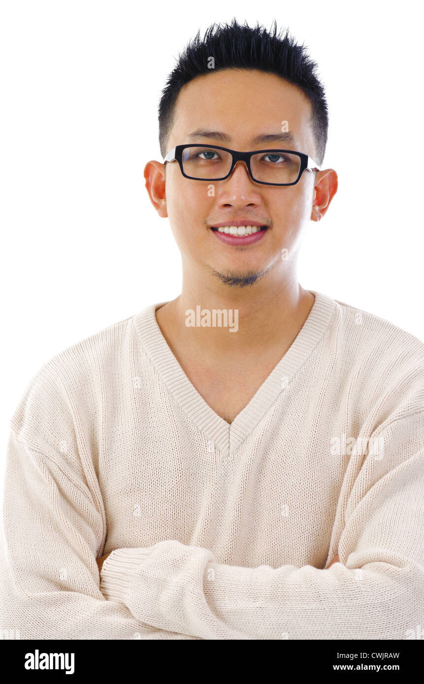 Young Asian man portrait over white background Stock Photo - Alamy
