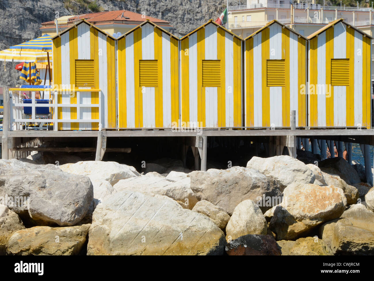 Striped beach huts, Sorrento, Italy Stock Photo - Alamy