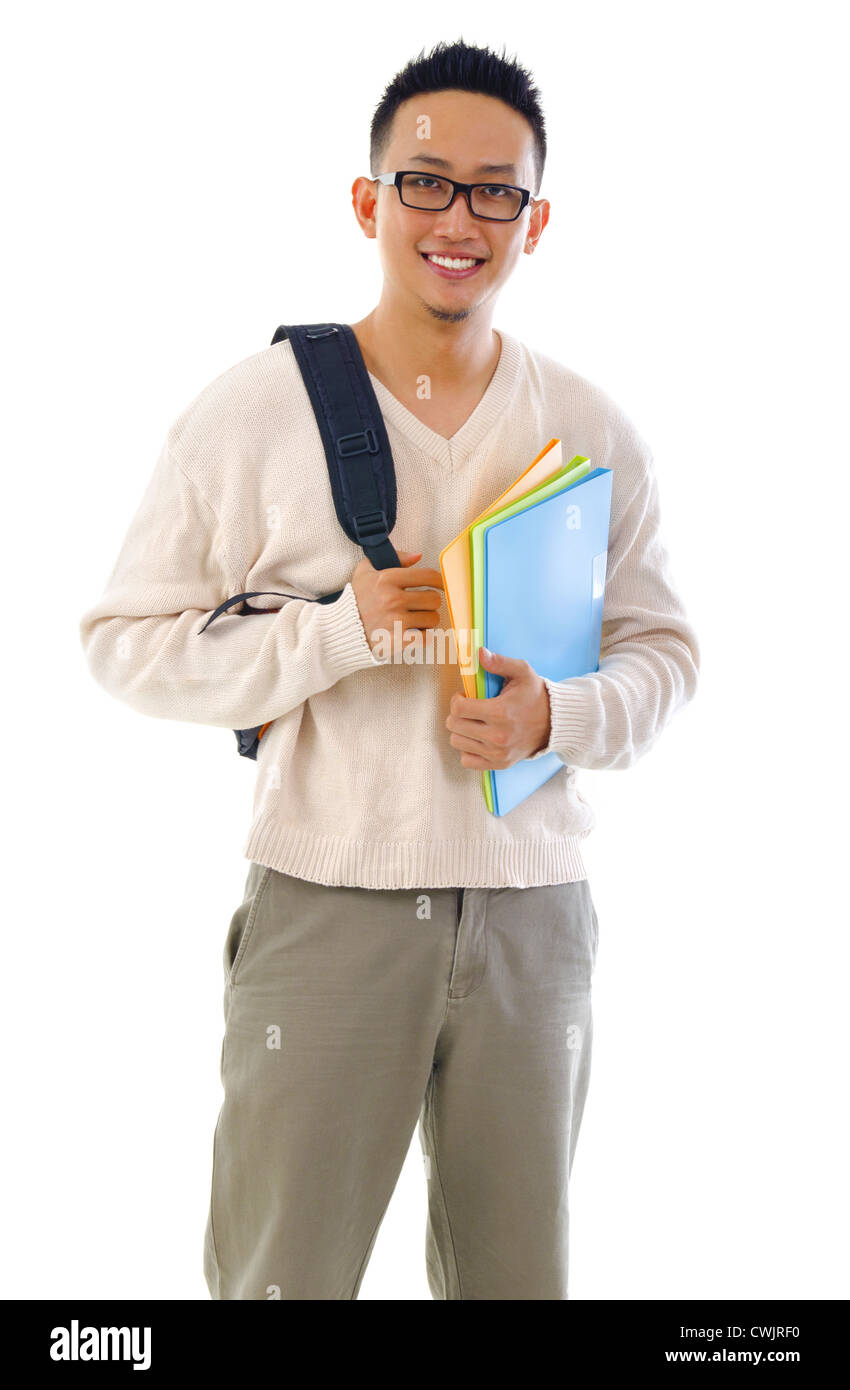 Good looking Asian university student over white background Stock Photo ...