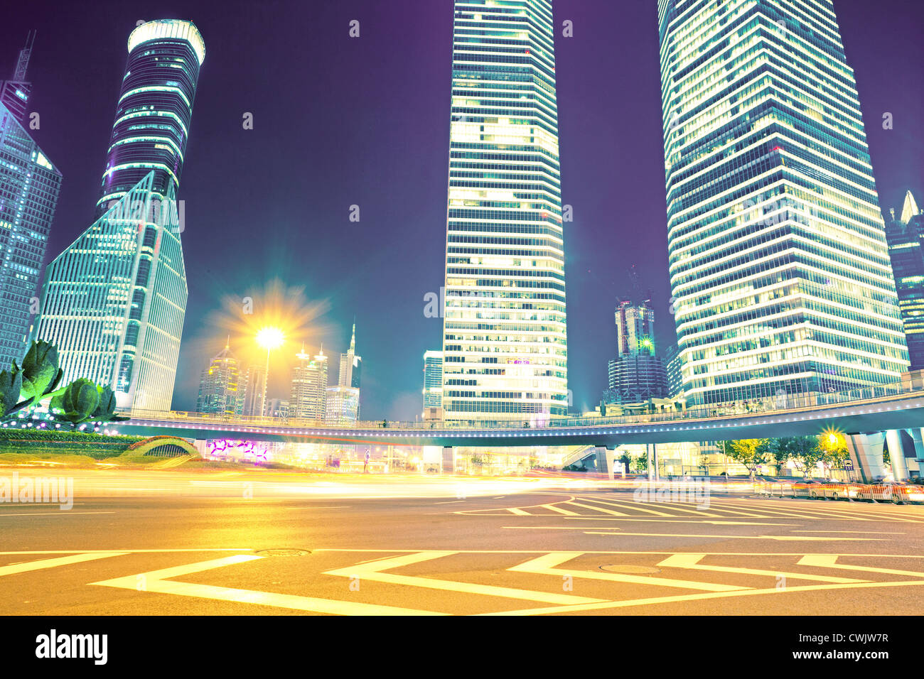 the light trails on the modern building background in shanghai china ...