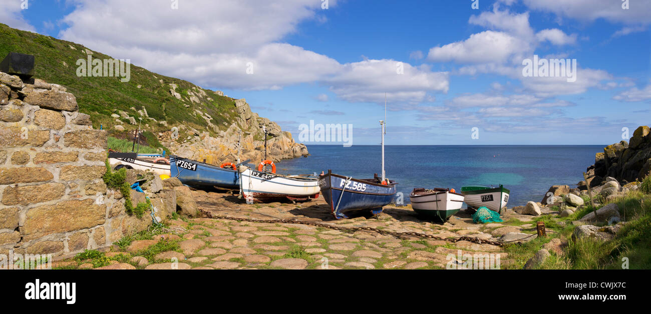 Panoramic photo of Penberth in Cornwall with fishing boats on the ...