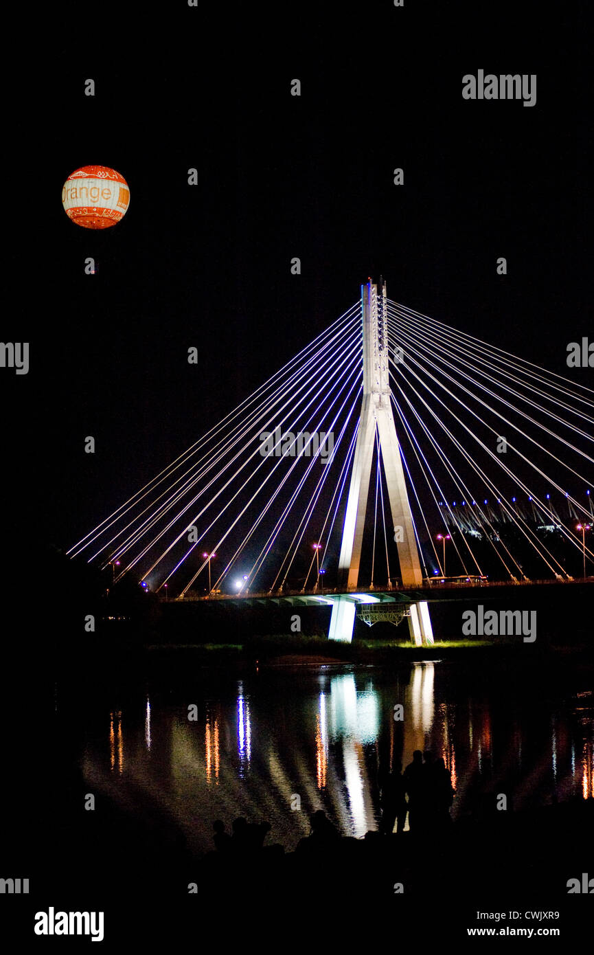 Night view of Warsaw, the capital city of Poland. Bridge Swietokrzyski ...