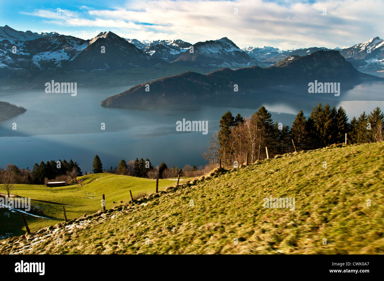 Lake Lucerne and Swiss Alps from Mount Rigi railway Stock Photo - Alamy
