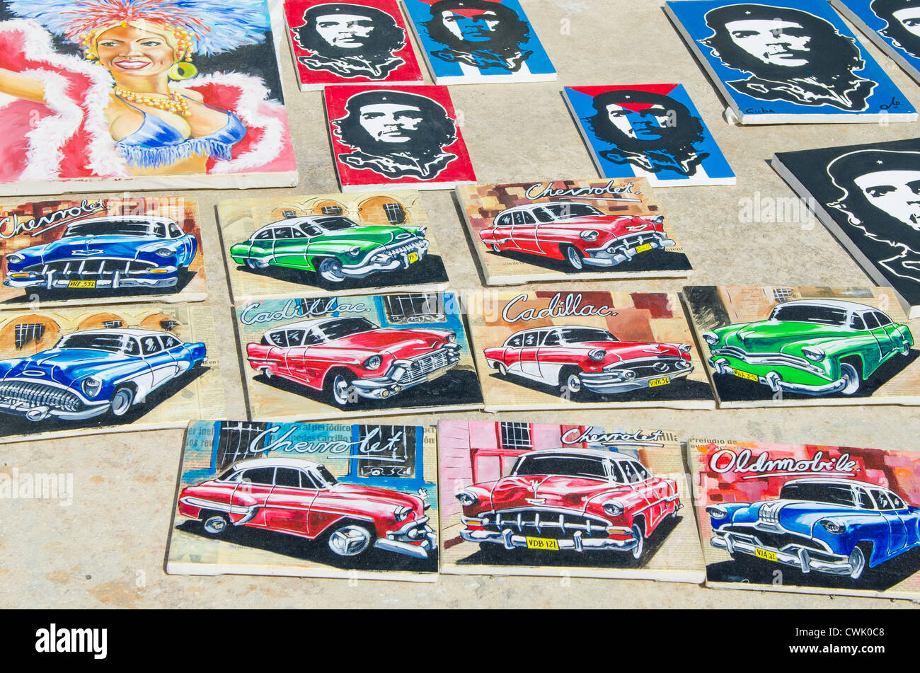 Cuban souvenir antique 1950s car paintings, Cuba Stock Photo - Alamy